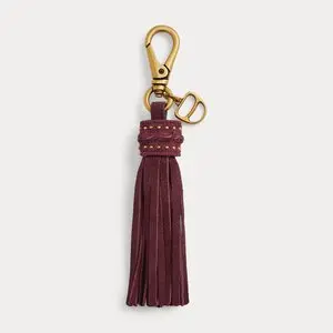 Ralph Lauren D-ring & Studded Suede Tassel Charm - Dark Garnet
