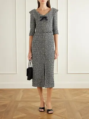 Alessandra Rich Bow-detailed Silk-trimmed Tweed Midi Dress