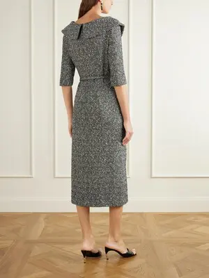 Alessandra Rich Bow-detailed Silk-trimmed Tweed Midi Dress