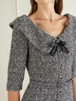 Alessandra Rich Bow-detailed Silk-trimmed Tweed Midi Dress