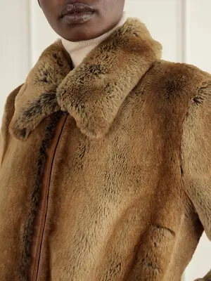 Veronica De Piante Mireia Leather-trimmed Plush Jacket - Brown
