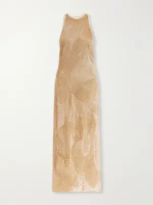 CLIO PEPPIATT Delphine Embellished Stretch-mesh Gown - Gold