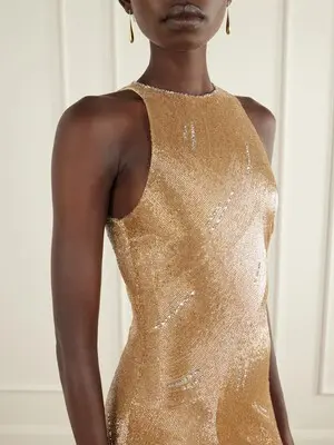 CLIO PEPPIATT Delphine Embellished Stretch-mesh Gown - Gold