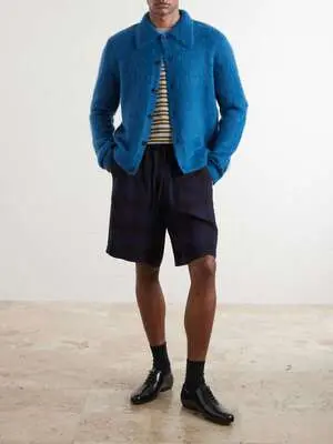 Dries Van Noten Mora Cropped Alpaca-blend Cardigan - Blue