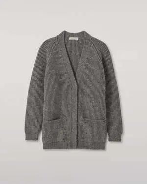 Johnstons Of Elgin Norah Ribbed Donegal Cashmere Cardigan - Grey