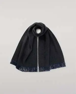 Johnstons Of Elgin Yarrow Navy & Charcoal Cashmere Scarf Grey