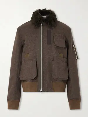 Sacai Melton Wool Blouson Jacket With Plush Trim