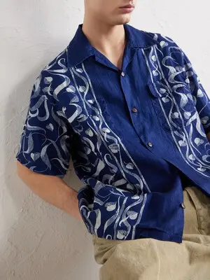 Kapital Okura Camp-collar Printed Linen Shirt