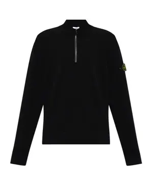 Stone Island Logo Patch Half-zipped Jumper - Black