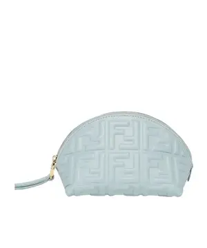 Fendi Nappa Leather Pouch With Ff Motif - Light Blue