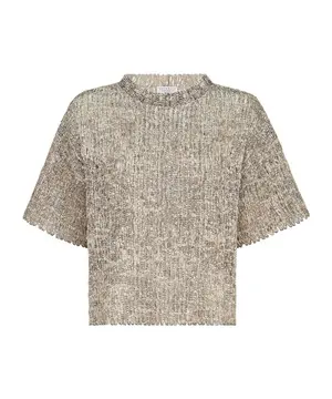 BRUNELLO CUCINELLI Brunello Cucinelli Dazzling Craquelé-Embellished Mohair And Wool T-Shirt