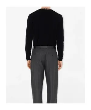 Burberry Checked-trim Ribbed-knit Jumper - Navy