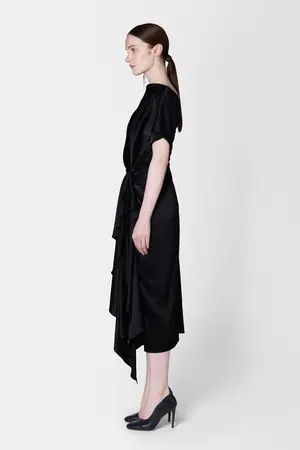 ROKSANDA Satin Draped Zoa Midi Dress - Black