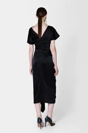 ROKSANDA Satin Draped Zoa Midi Dress - Black