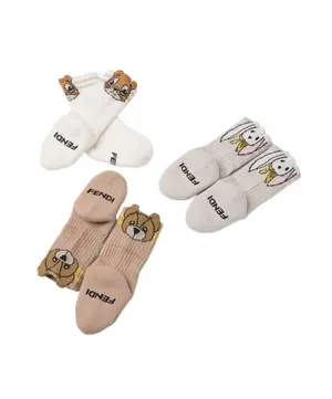 Fendi Multicolor Set Of Three Cotton Socks With Mascot