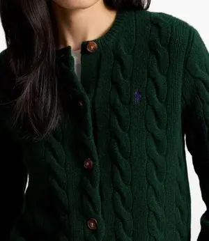 Polo Ralph Lauren Cable Knit Embroidered Pony Cardigan - Green