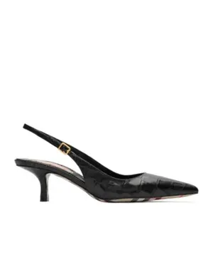 Burberry Crocodile-effect Leather Dame Slingback Pumps - Black