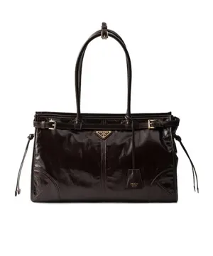 Prada Large Bonnie Large Leather Handbag - Dark Brown