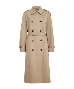 Brunello Cucinelli Cotton And Linen Twill Trench With Monili - Camel