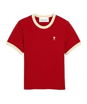 AMI Paris Ami Paris Ami De Coeur Embroidered Crewneck T-Shirt Ruby Red/ivory White