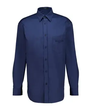 Balmain Logo-embroidered Chest-pocket Shirt - Blue