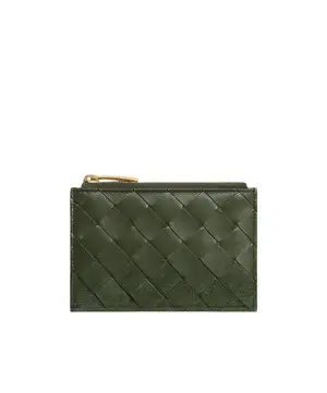 Bottega Veneta Woven Zipper Card Holder - Green