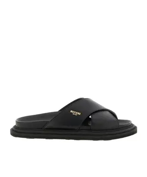 Moschino Leather Sabots With Logo - Black