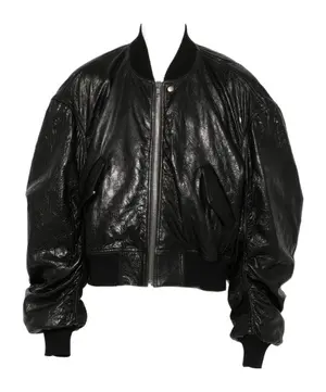 Rick Owens Crinkled-leather Bomber Jacket - Black