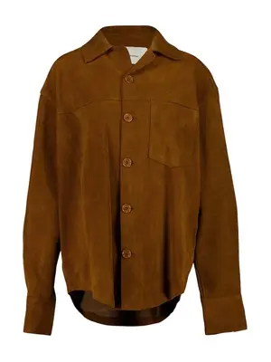 AMI Paris Buttoned Curved Hem Overshirt - Brown