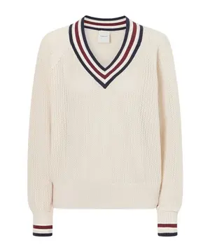 Varley Striped V-neck Fine Knit Pullover