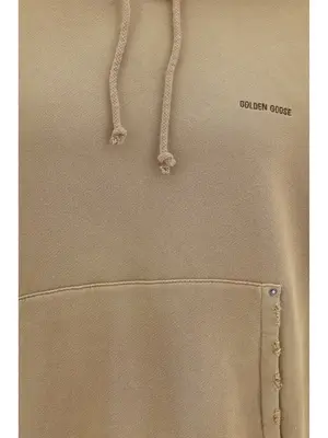 GOLDEN GOOSE Logo Printed Drawstring Distressed Hoodie - Nude