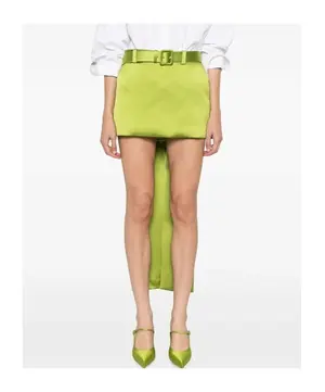 SELF-PORTRAIT Satin Bow-detailed Belted Mini Skirt