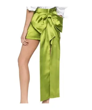 SELF-PORTRAIT Satin Bow-detailed Belted Mini Skirt