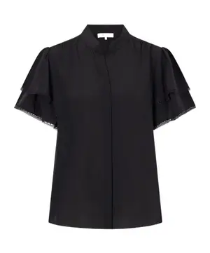 FRAME Flutter Sleeve Satin Blouse - Black