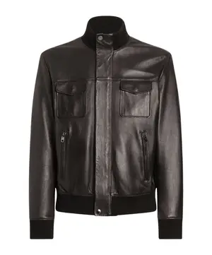 Dolce & Gabbana Leather Bomber Jacket With Zip Closure