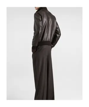 Dolce & Gabbana Leather Bomber Jacket With Zip Closure