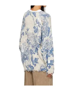 R13 Floral Print Distressed V-neck Cardigan
