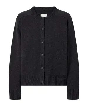 Loulou De Saison Heather Dark Grey Wool Blend Crew Neck Knit Cardigan
