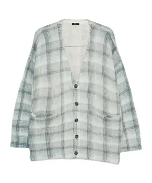 R13 Printed Oversized Cardigan - Blue Check Pattern