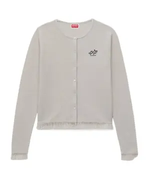 Kenzo Sounds' Embroidered Cardigan In Cotton Linen - Gray