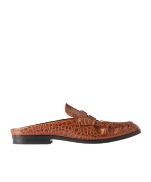 Simkhai Glossy Crocodile Embossed Leather Slip-on Shoes - Brown