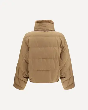Brunello Cucinelli Techno Cotton Taffeta Down Jacket With Detachable Shearling Insert And Monili