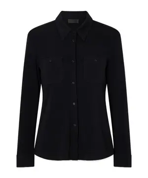 NILI LOTAN Solid Lapel Collar Slim Fit Polo Top