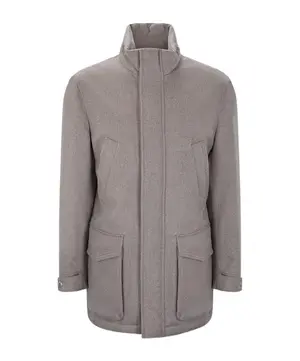 Brunello Cucinelli High-necked Long-sleeved Cotton Coat - Gray