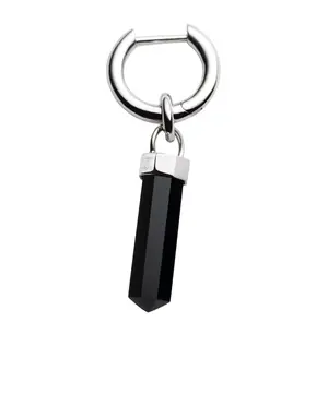 Celine Charms Pendulum Earring In Onyx And Brass With Rhodium Finish - Black/silver