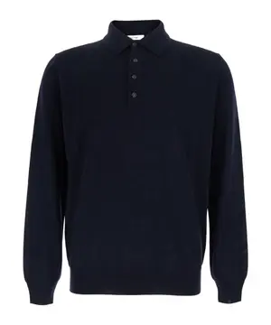 KANGRA Long-sleeve Polo-collar Sweater - Blue
