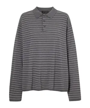 NILI LOTAN Striped Long Sleeve Polo Shirt - No