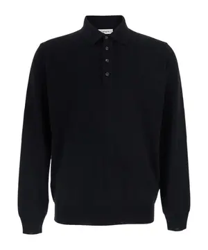 KANGRA Long-sleeve Polo-collar Sweater - Black