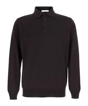 KANGRA Long-sleeve Polo-collar Sweater - Brown