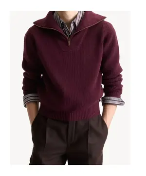 Saint Laurent Half-zip Sweater In Rib-knit Wool